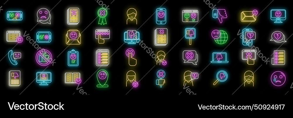 Dislike icons set neon Royalty Free Vector Image