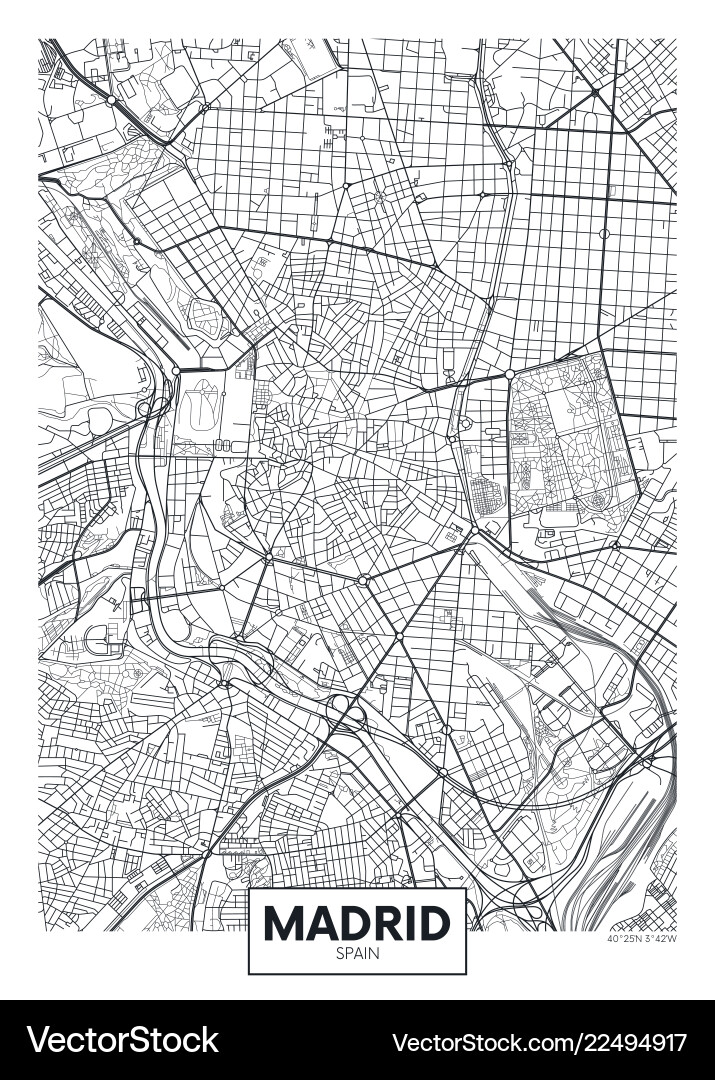 Madrid City Map - Detailed Plan Royalty Free Vector Image