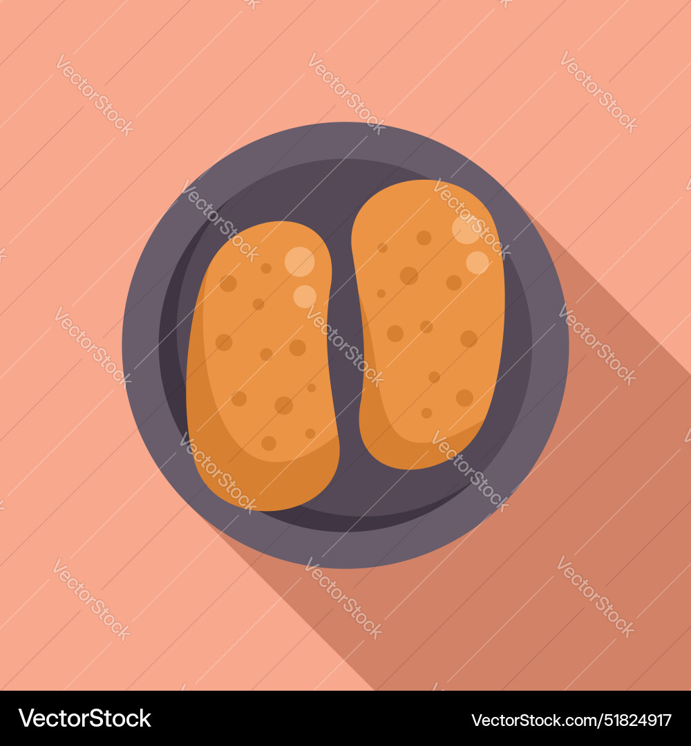Two freshly baked bread rolls lying on a plate Vector Image