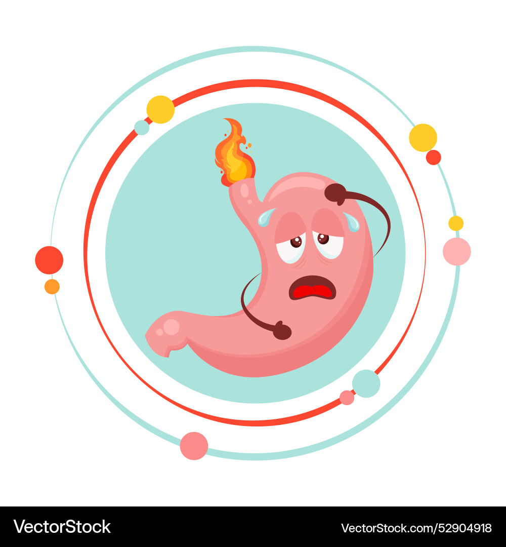 Cartoon stomach acid character icon Royalty Free Vector