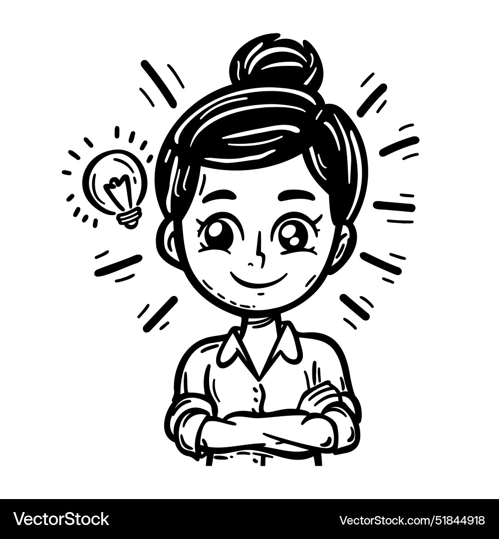 Cute cartoon girl with idea bulb Royalty Free Vector Image