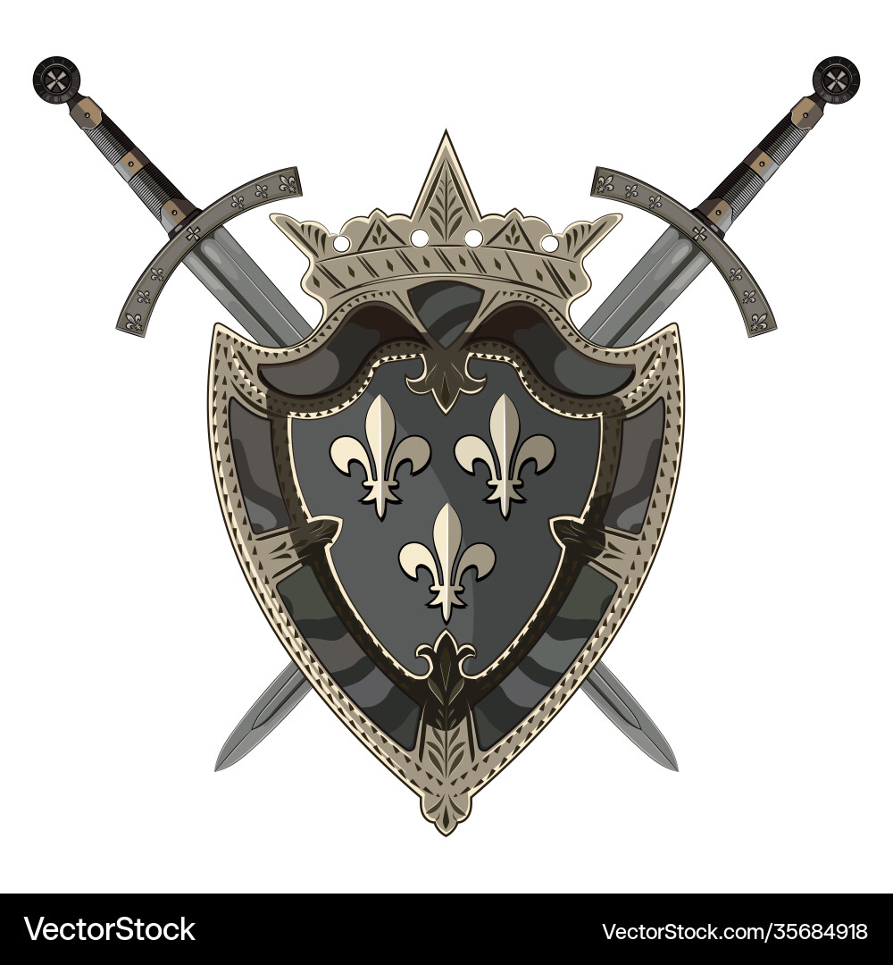 Knight sword two crossed Royalty Free Vector Image