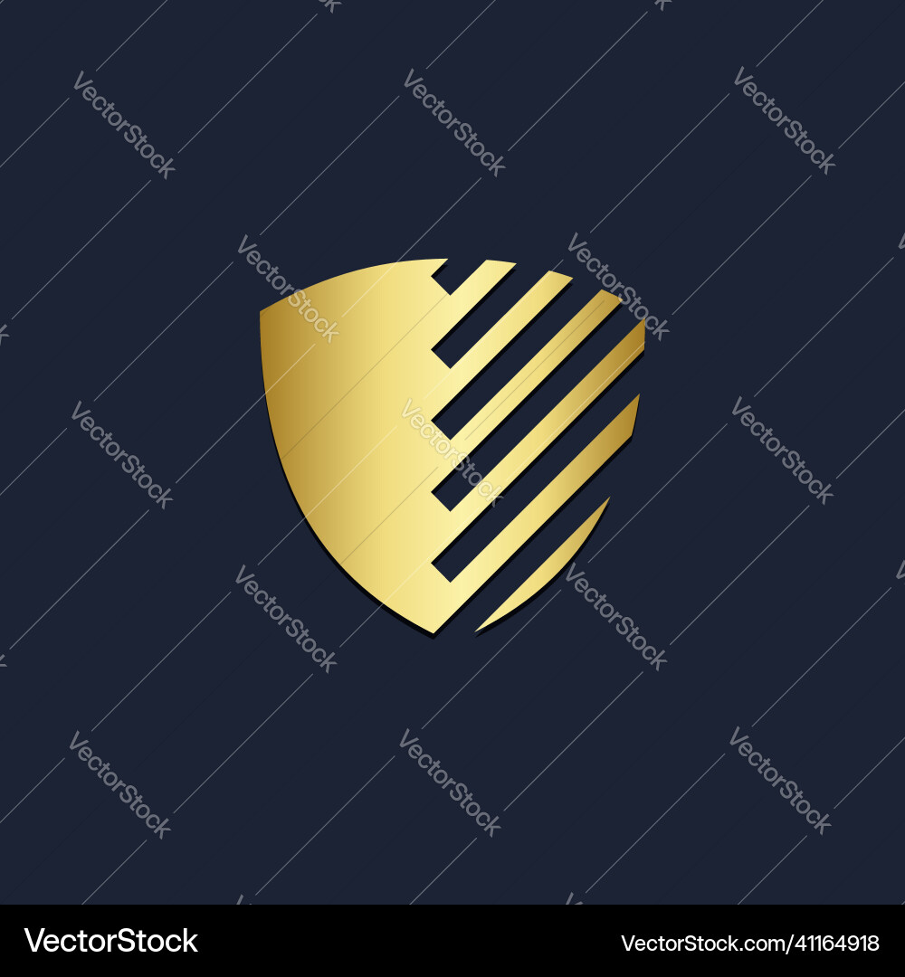 Shield protect guard shape gold logo Royalty Free Vector