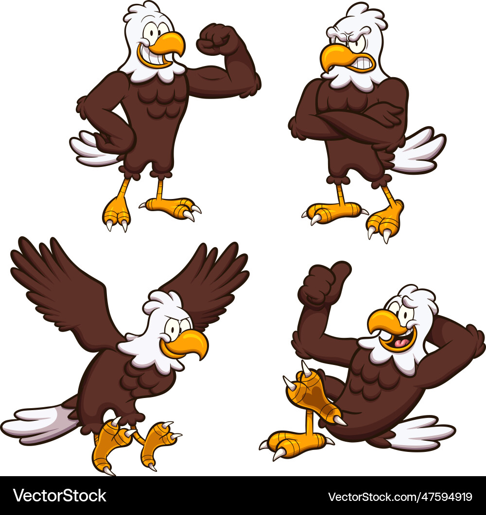 Cartoon Adler Charakter mit verschiedenen Posen Vektorbild