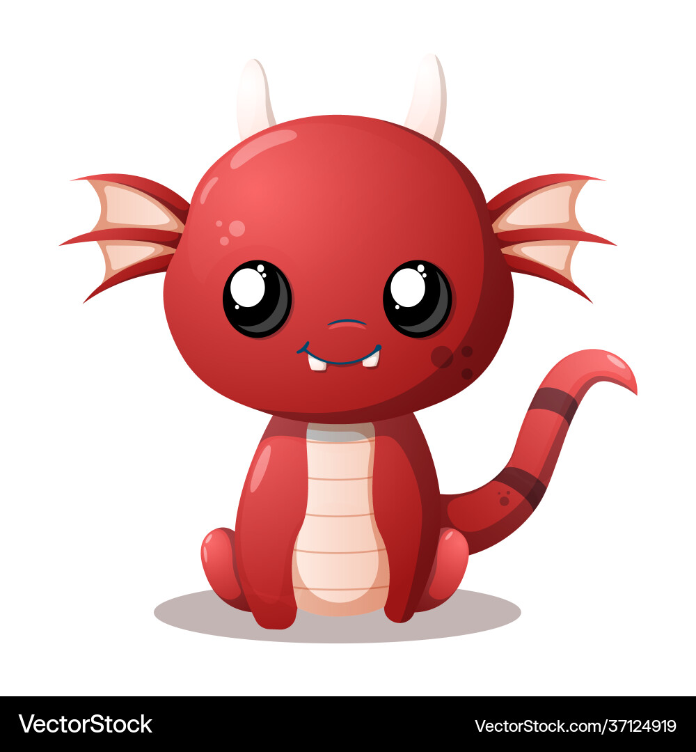 Cute smiling baby red dragon Royalty Free Vector Image