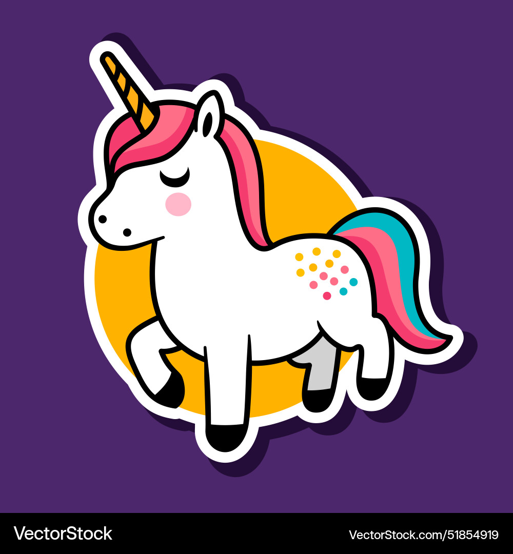 Cute unicorn cartoon sticker Royalty Free Vector Image