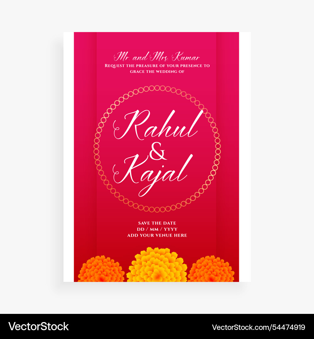 Decorative indian wedding or reception card Vector Image