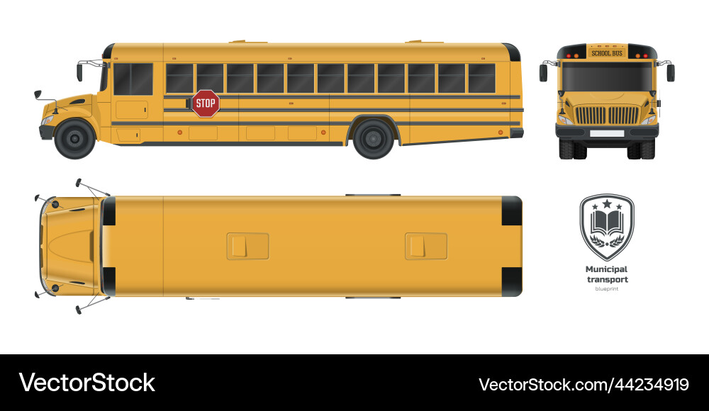 Isolated school bus blueprint top side front Vector Image