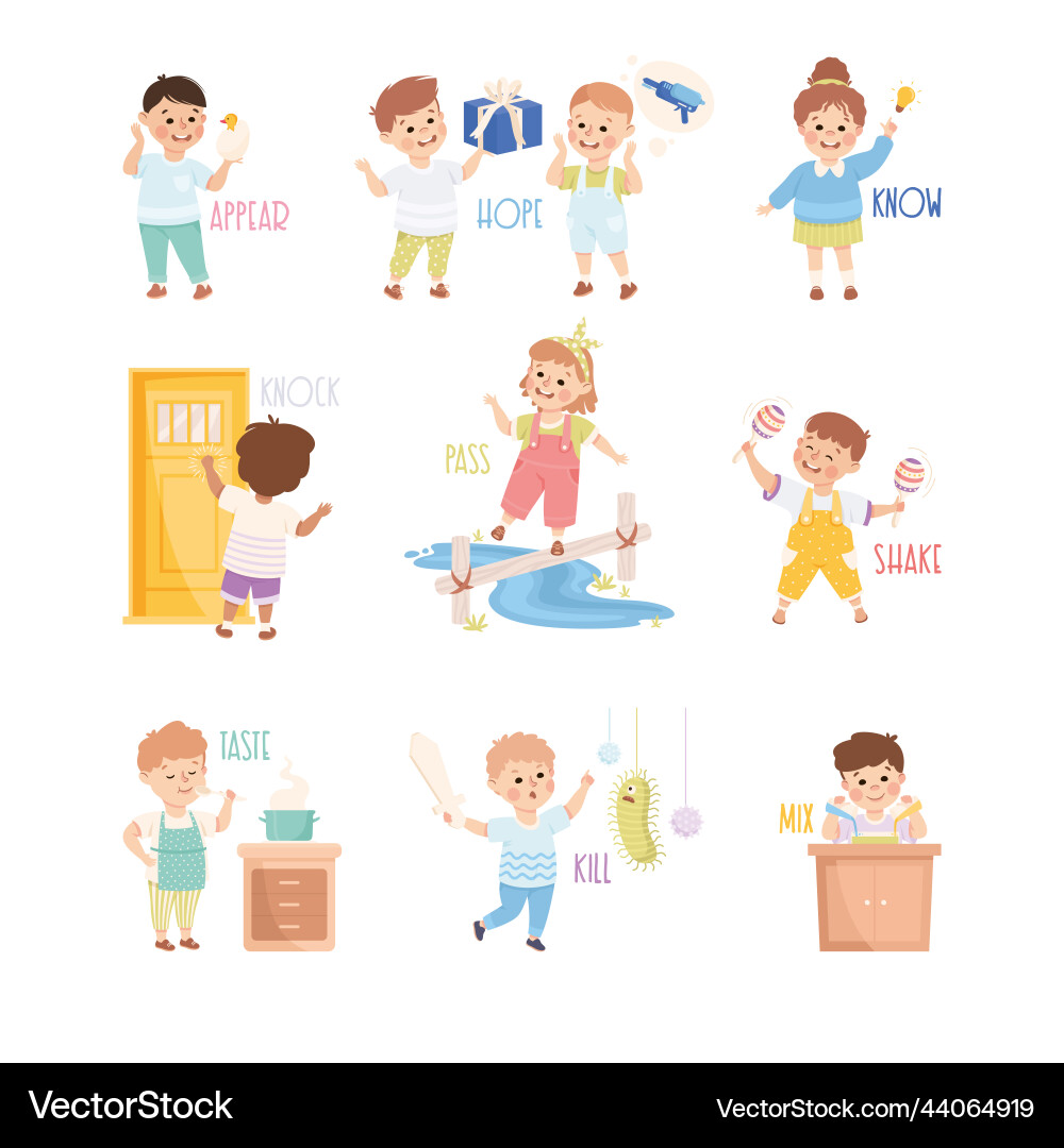 Kids Learning Verbs - Fun Activity Royalty Free Vector Image