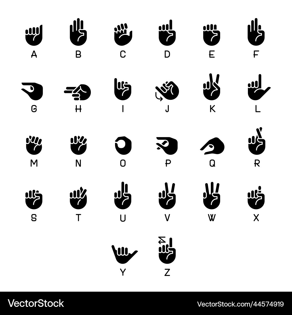 Letters in american sign language black glyph Vector Image