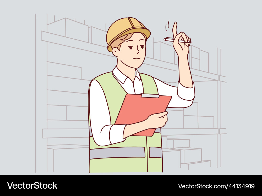 Man engineer work at warehouse Royalty Free Vector Image