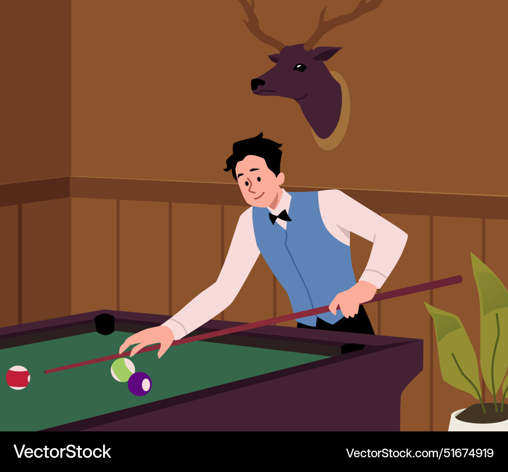 Sophisticated billiards play in rustic room Vector Image