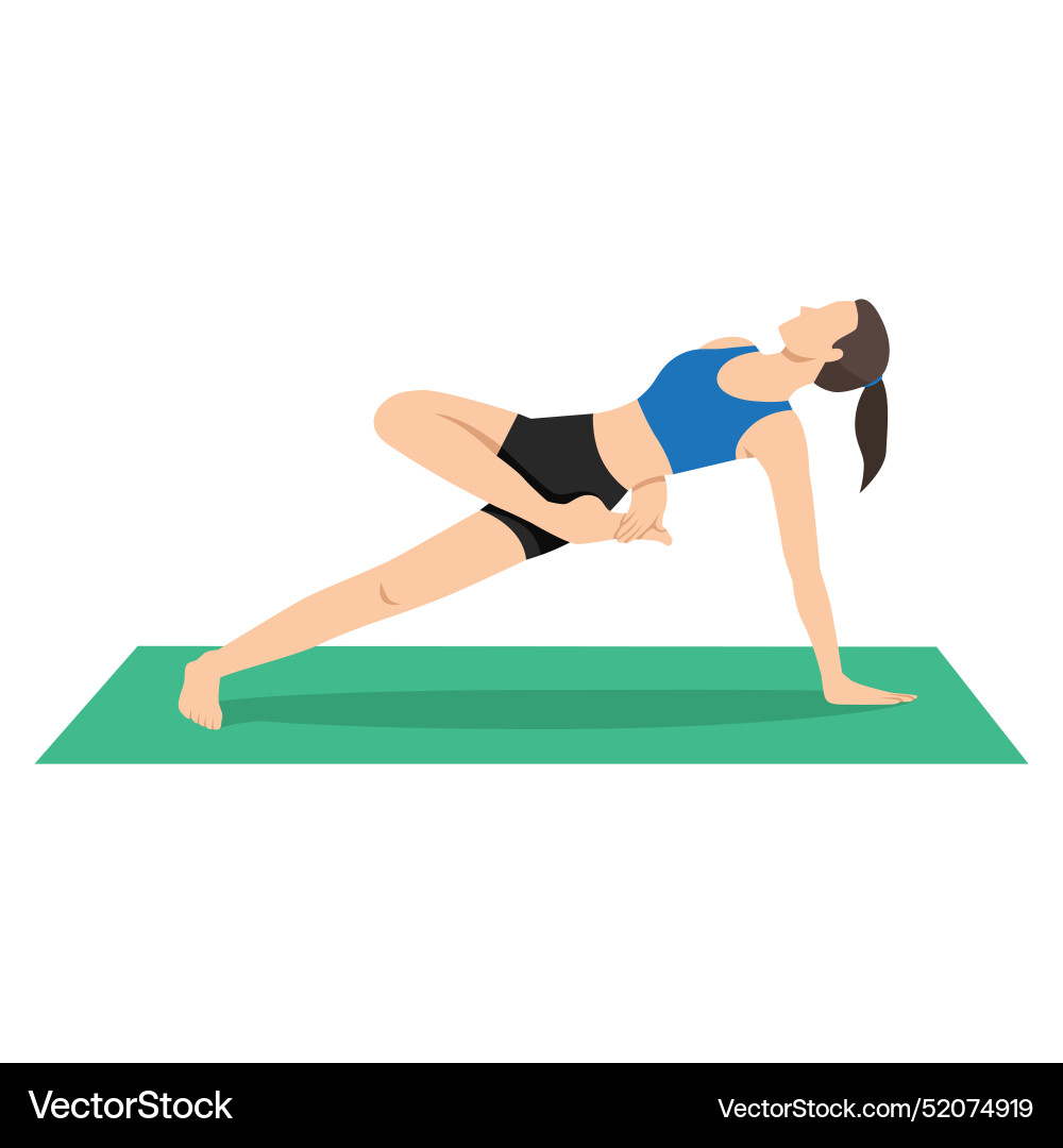 Woman doing side plank variation revolved half Vector Image