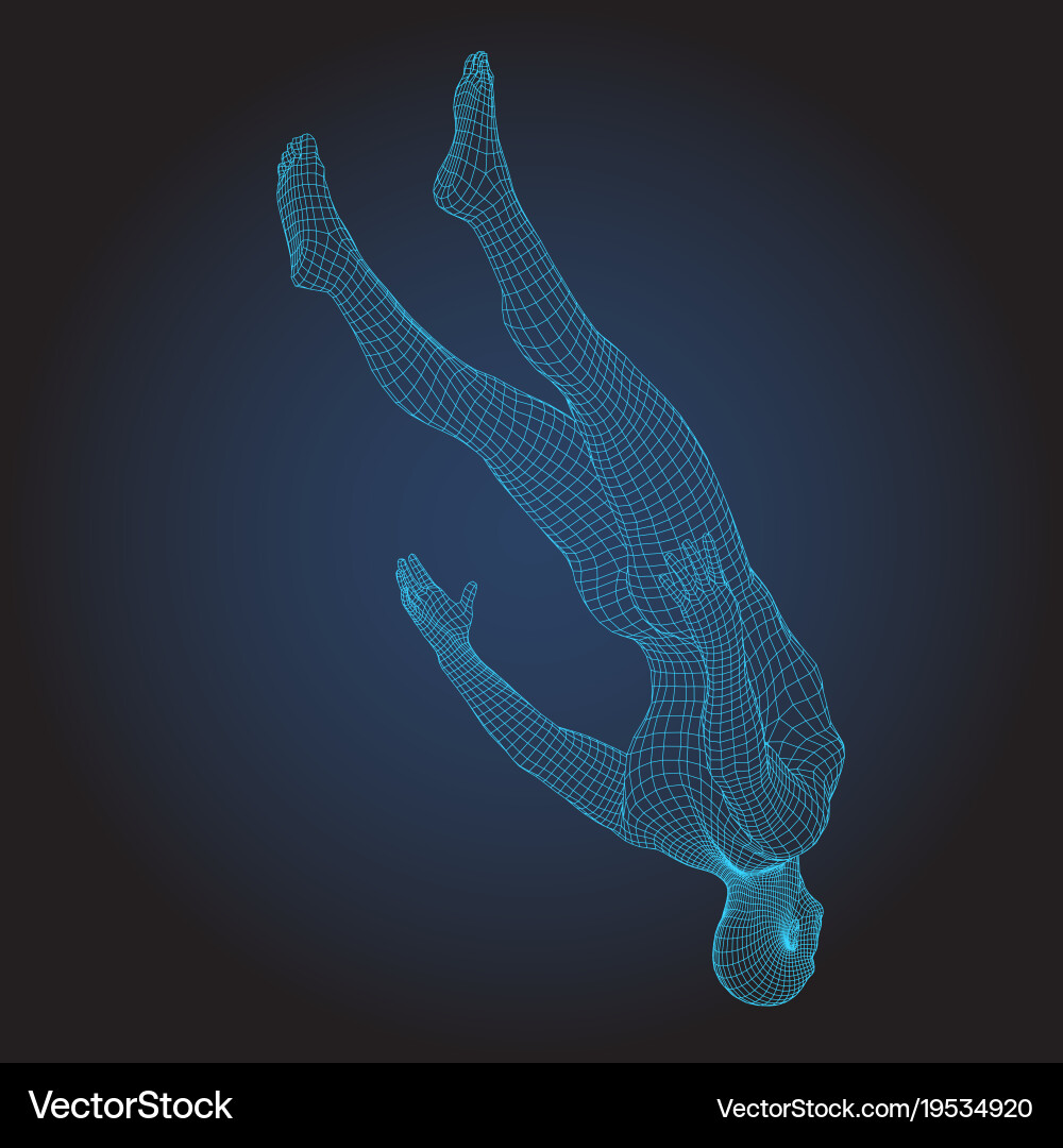 3D Wireframe Human Falling Figure Royalty Free Vector Image