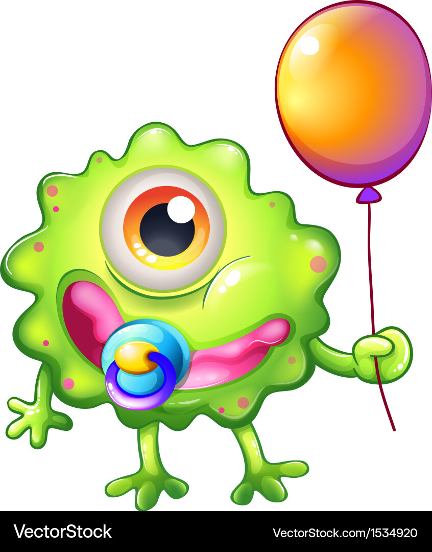 A green monster baby with balloon Royalty Free Vector Image