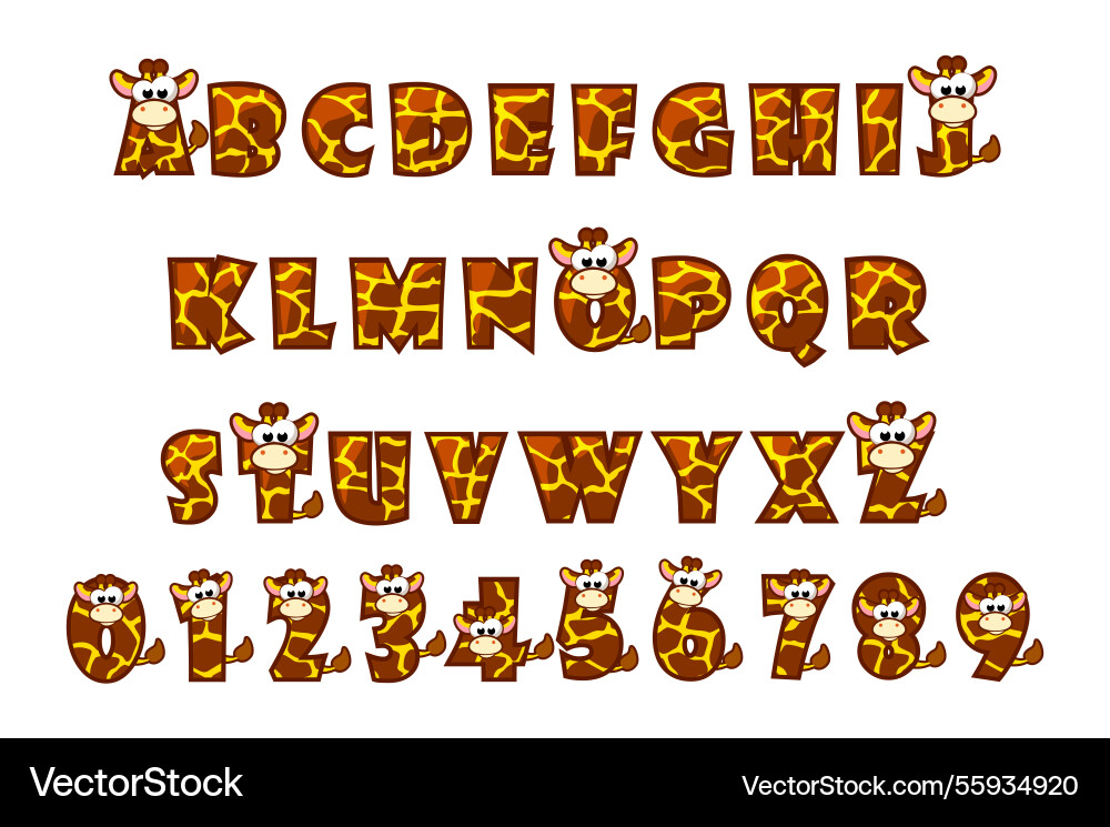 Giraffe font lettering cartoon alphabet set Vector Image