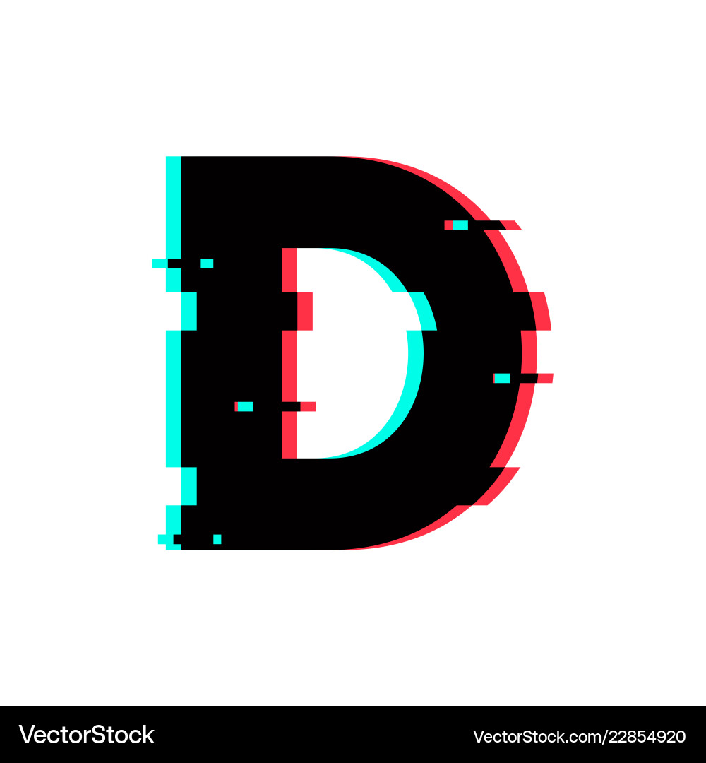 Logo letter d glitch distortion Royalty Free Vector Image