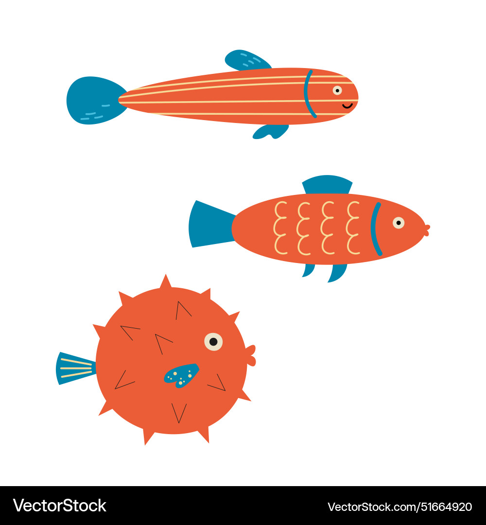Set with different types of red fish Royalty Free Vector