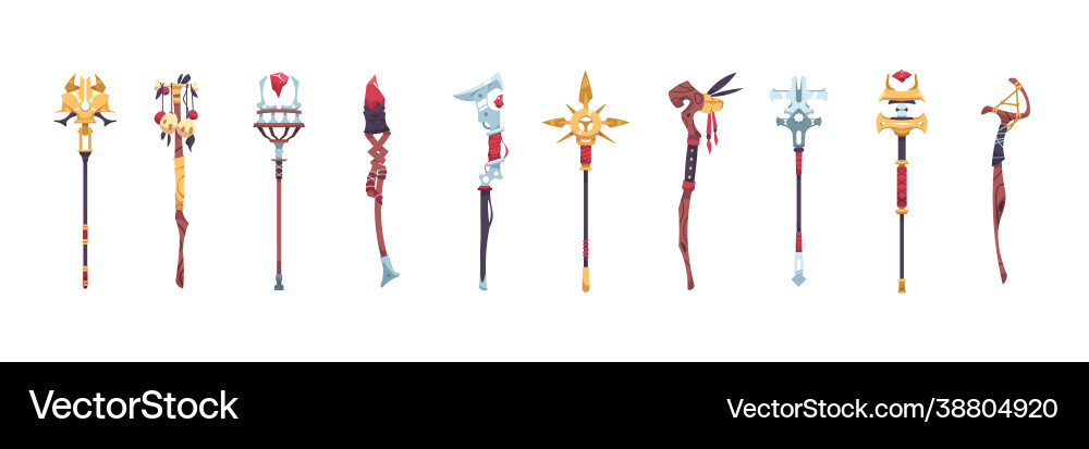 Wizard stuff cartoon magic staves natural Vector Image