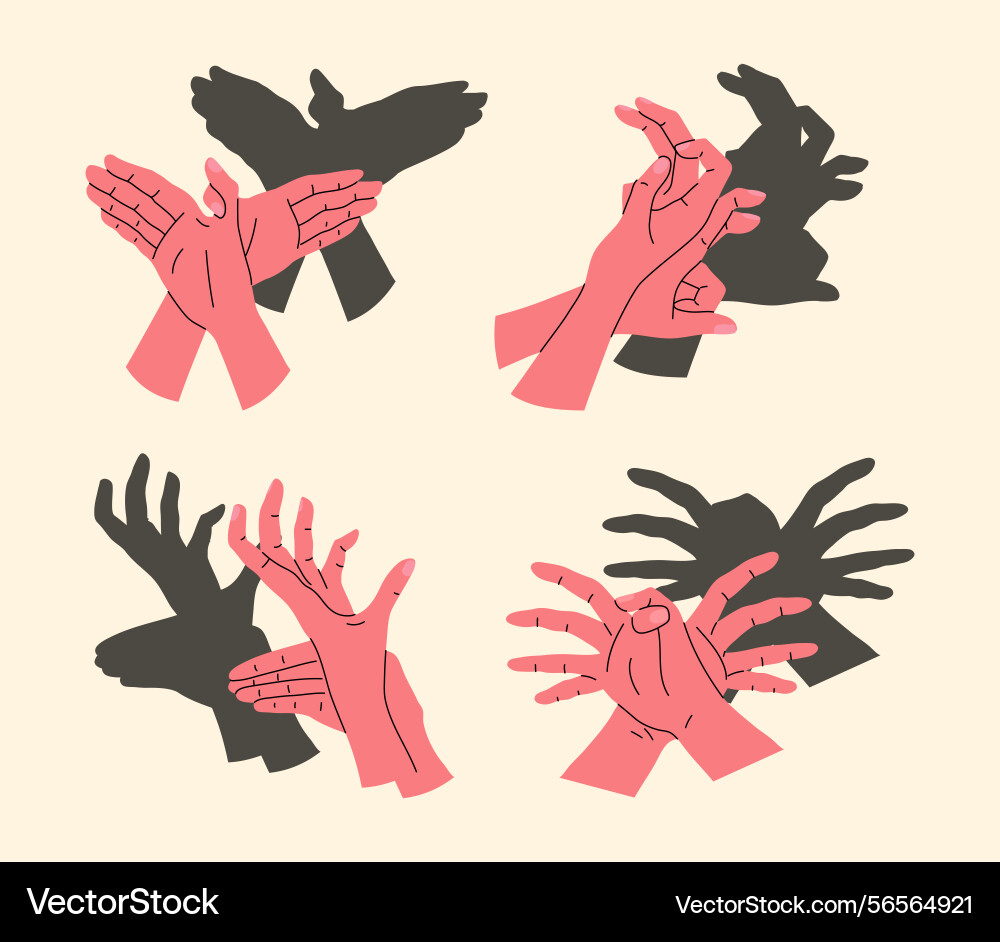 Cartoon color different hand shadow puppets spider