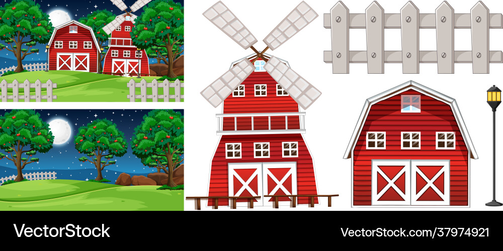 Farm element set isolated with scence Royalty Free Vector
