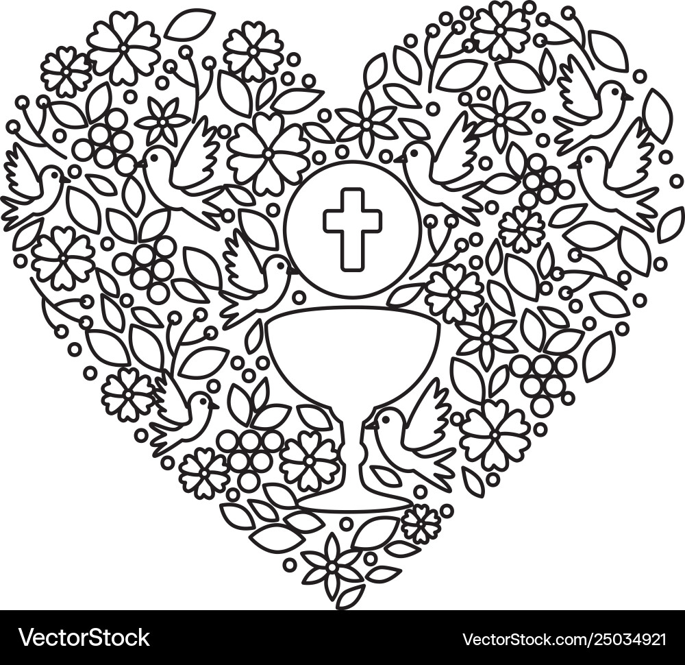 First communion in chalice with floral heart Vector Image