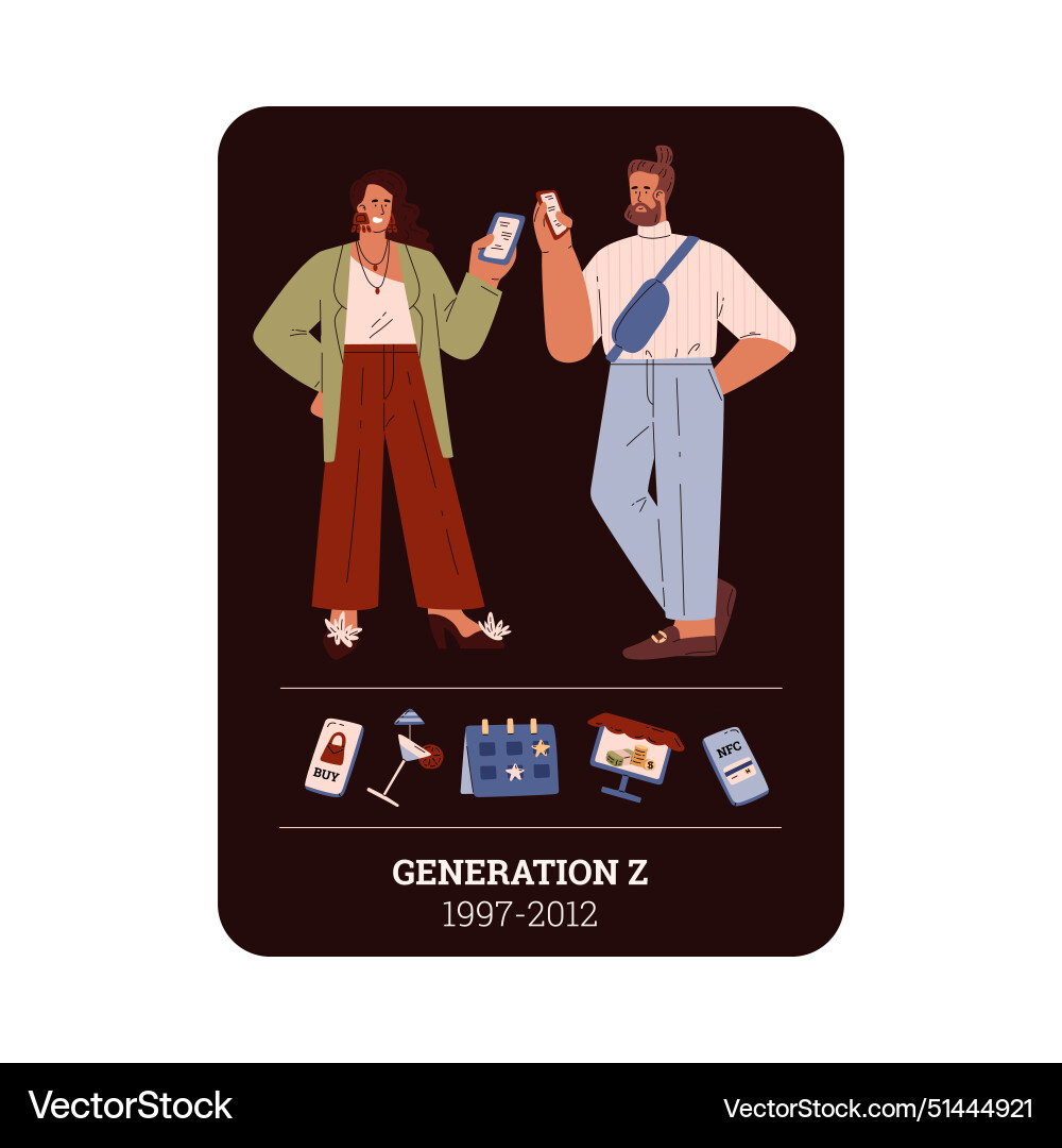 Gen z characters with smartphones retro Royalty Free Vector