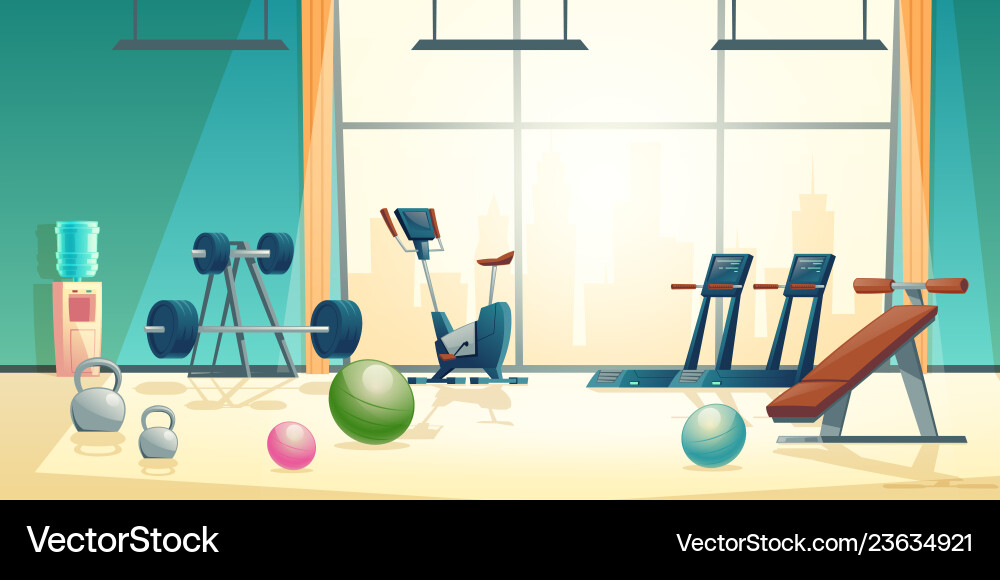 Gym background with treadmill bike Royalty Free Vector Image