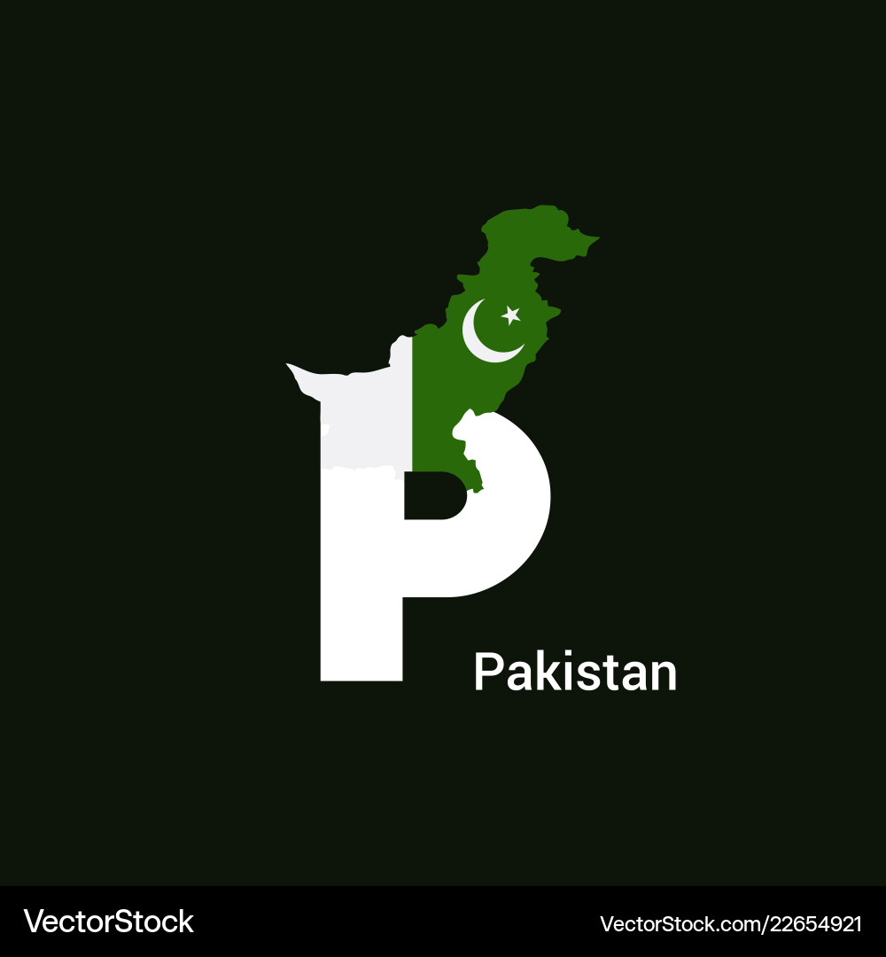 Pakistan initial letter country with map and flag Vector Image