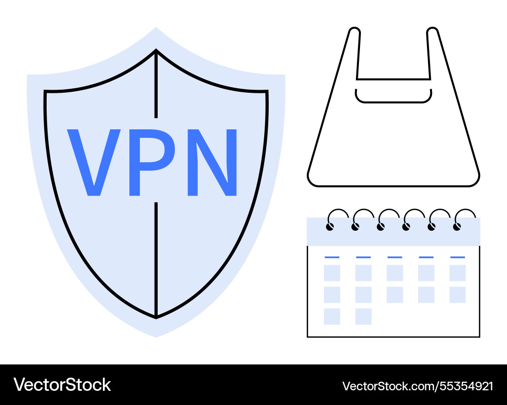 Shield with vpn shopping bag and calendar Vector Image