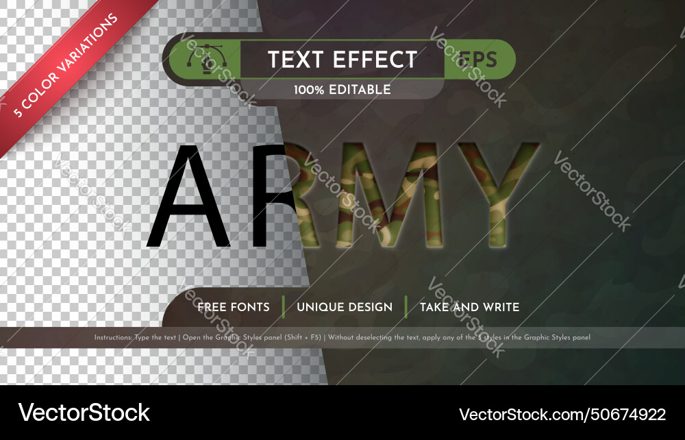 Army editable text effect graphic style mockup Vector Image