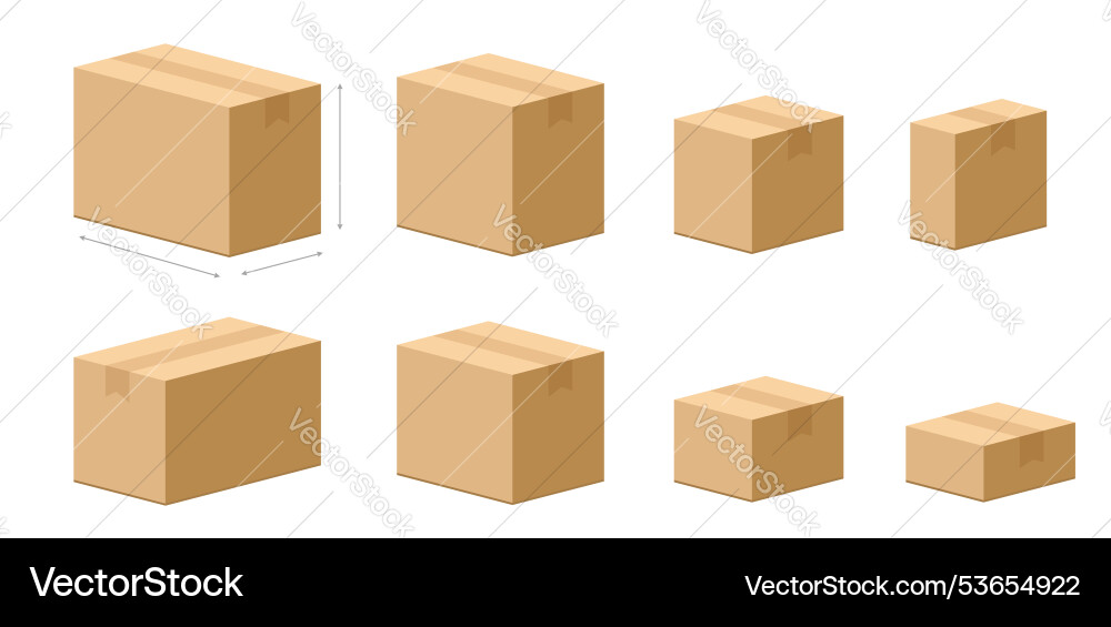 Cardboard delivery boxes different sizes set icon Vector Image
