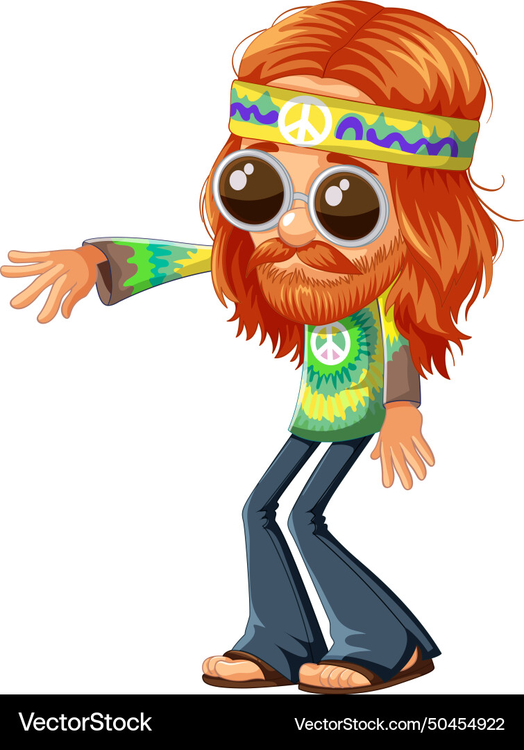 Cartoon hippie with beard sunglasses and peace Vector Image