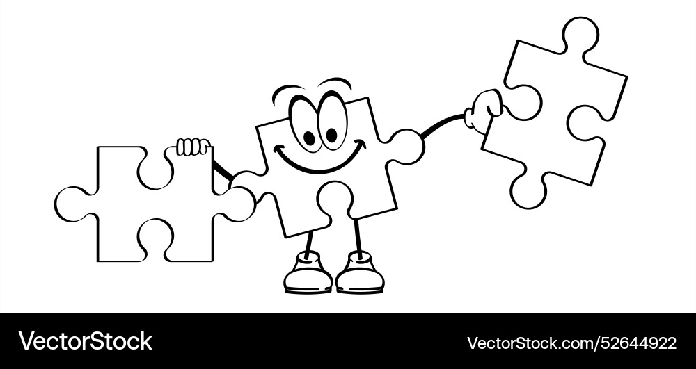 Cartoon mascot jigsaw puzzle pieces connection Vector Image