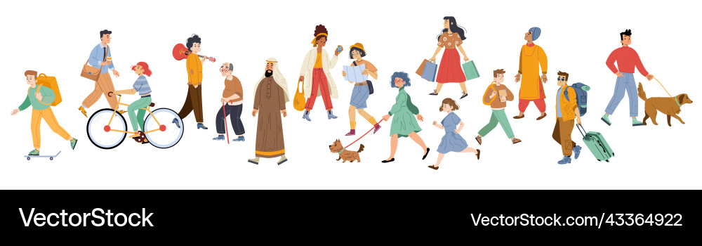 Diverse pedestrian walk passerby people on go Vector Image
