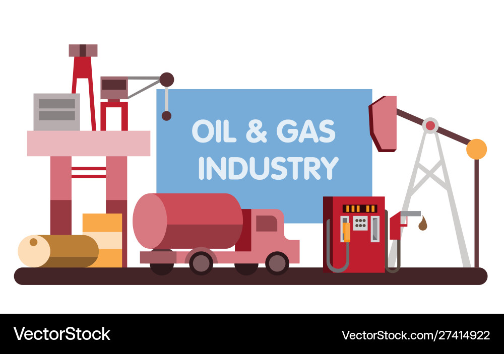 Oil gas industry flat design concept Royalty Free Vector