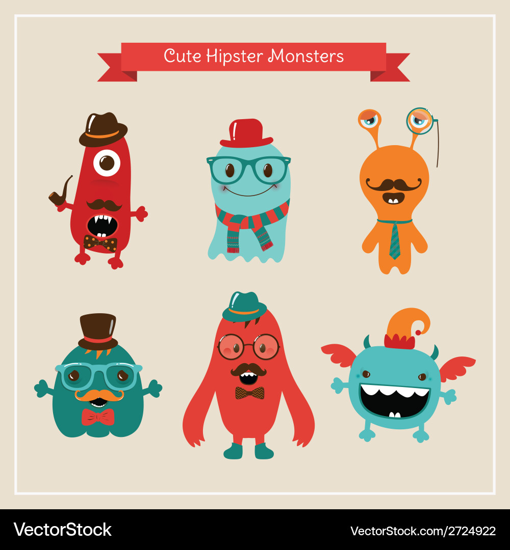Retro Monster Set - Fun Cartoon Style Royalty Free Vector