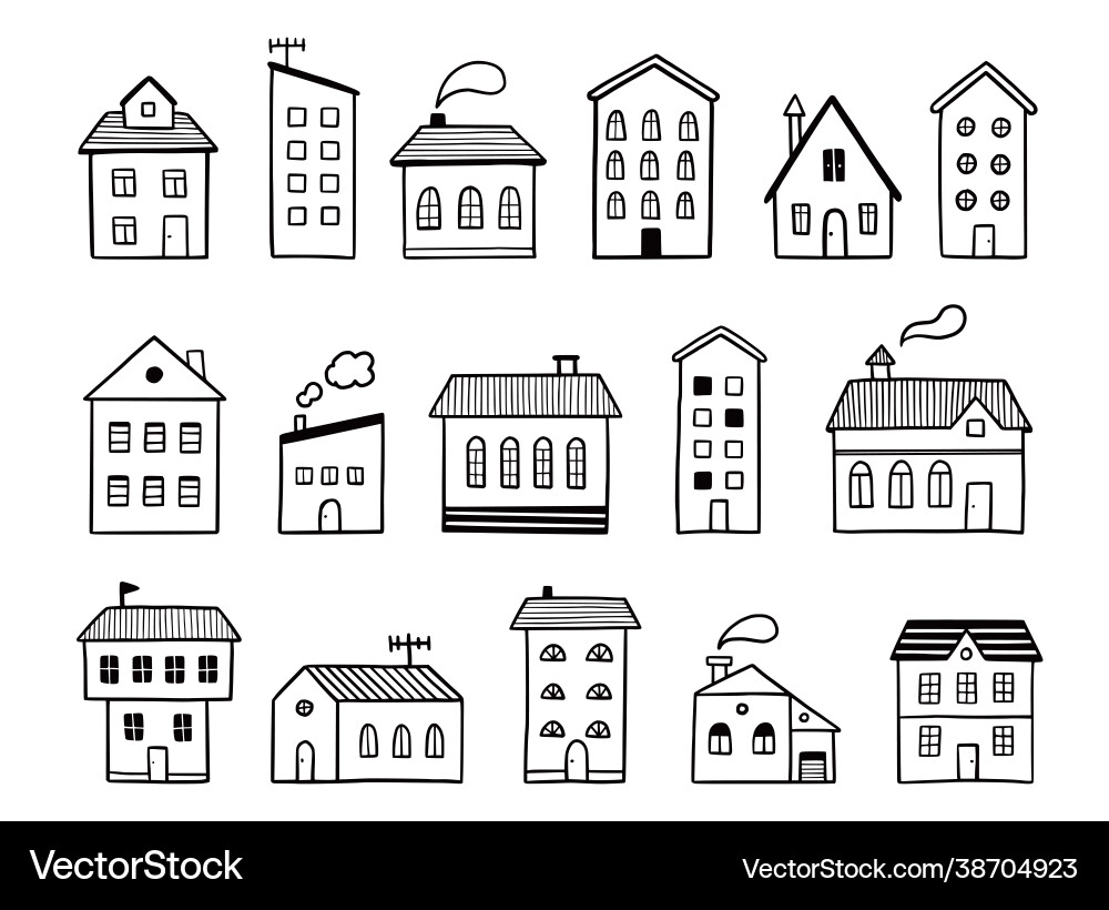 House doodle set hand drawn sketch Royalty Free Vector Image