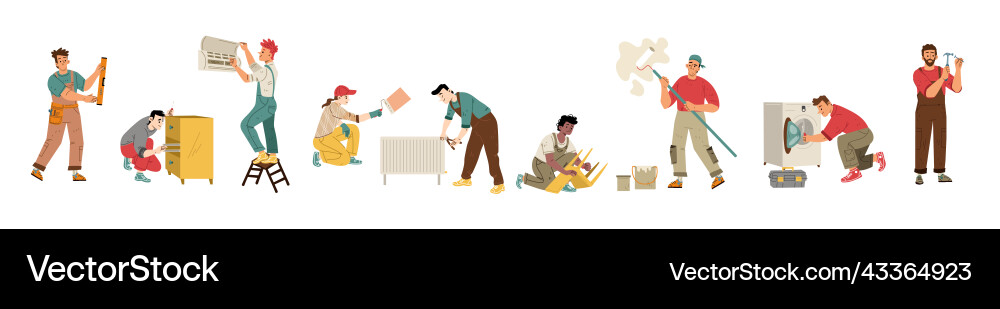 Repair workers handyman service labor characters Vector Image