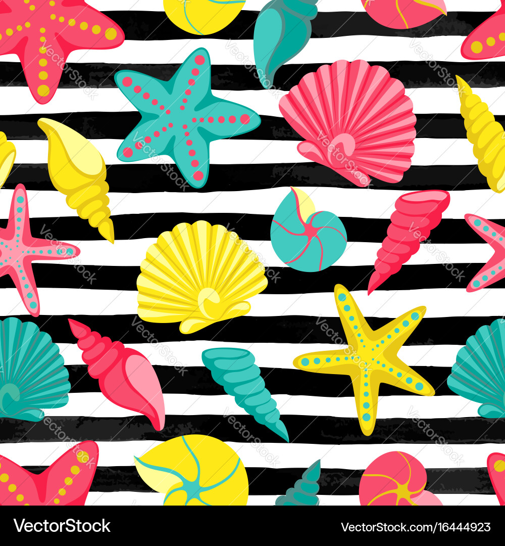 Seashell seamless pattern on black and white Vector Image