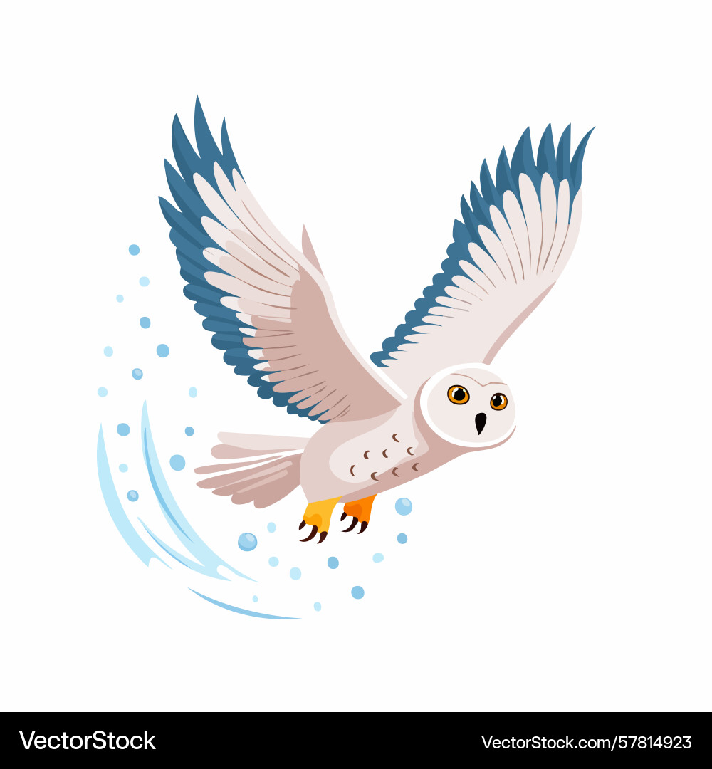 Snowy owl in dynamic flight with blue-tipped Vector Image