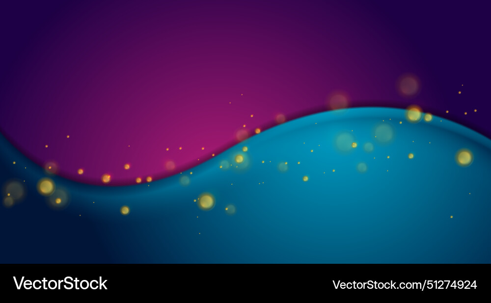 Blue violet wave and golden bokeh lights abstract Vector Image