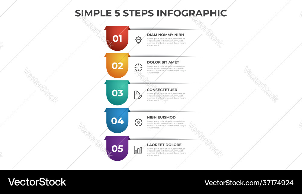 Colorful 5 points steps diagram with simple Vector Image