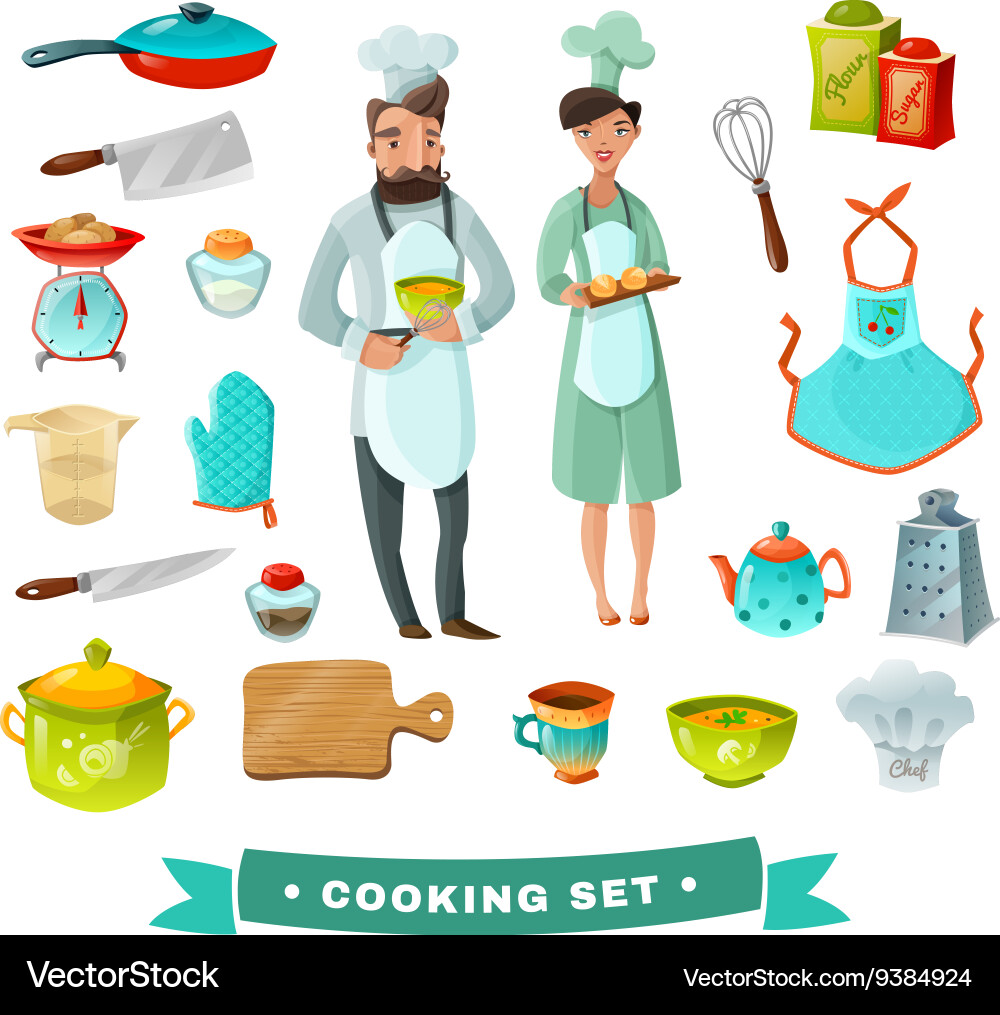 Cooking cartoon set Royalty Free Vector Image - VectorStock