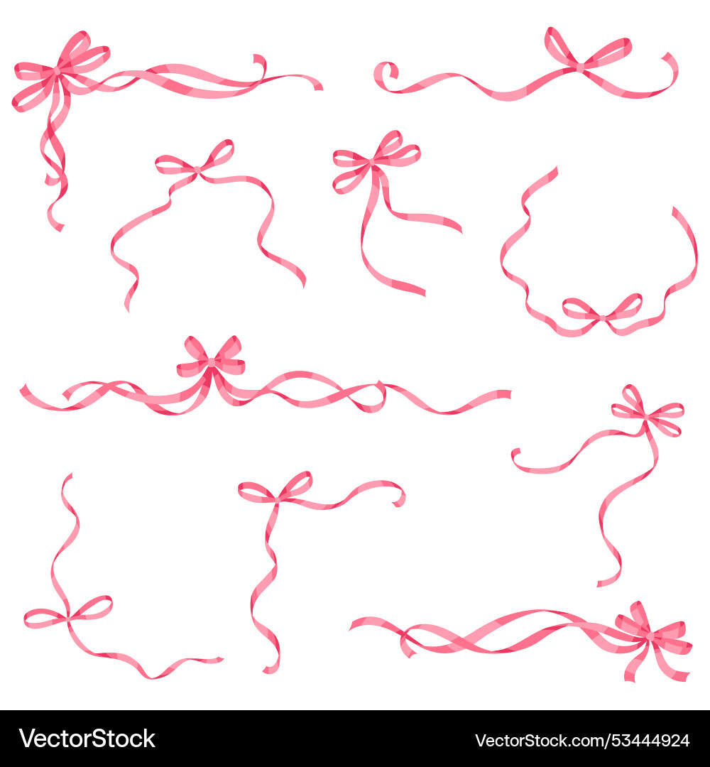 Curly ribbon with bow set beautiful decorative Vector Image