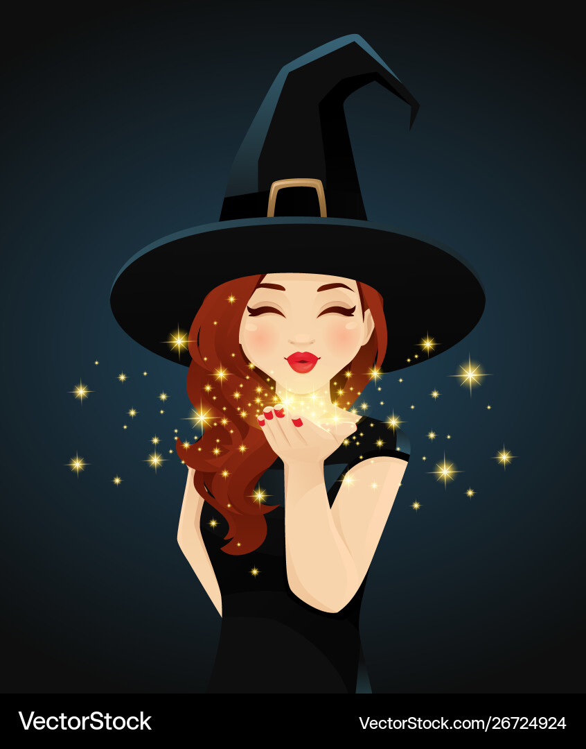 Halloween Witch Blowing Kiss Royalty Free Vector Image