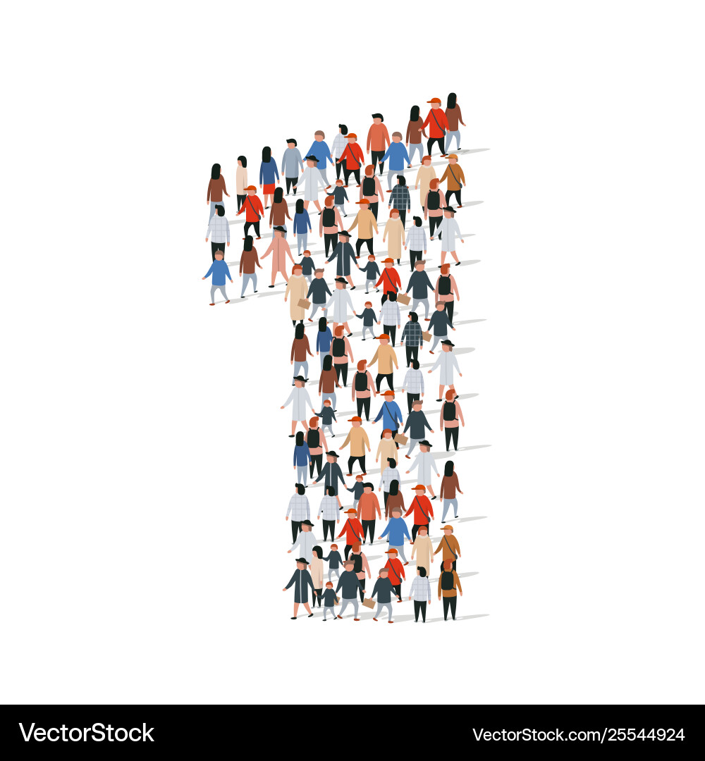 Large group people in number 1 one form Royalty Free Vector