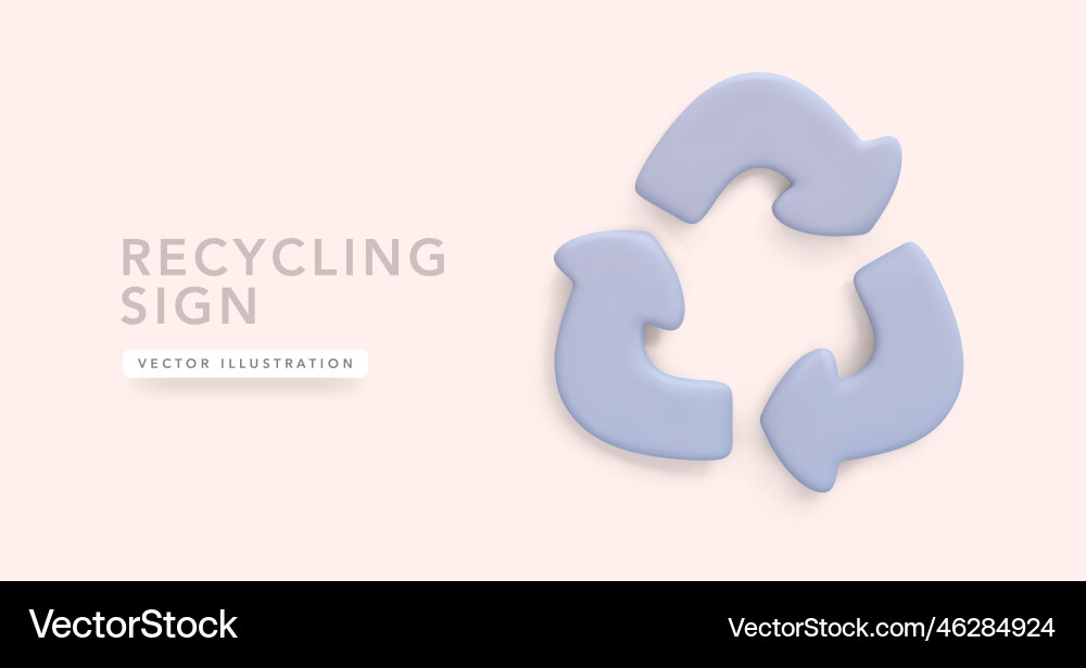 Recycling sign in 3d realistic style with shadow Vector Image
