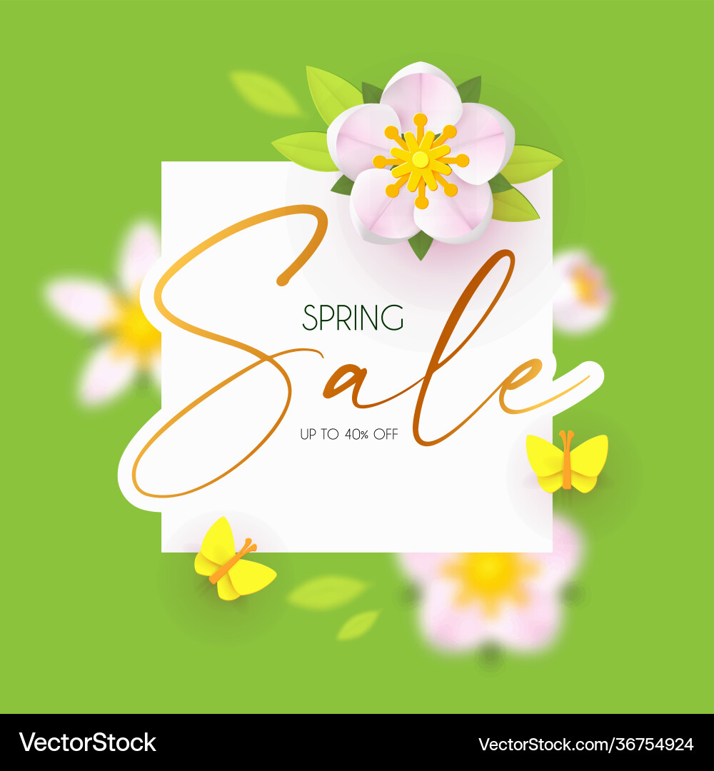 Spring sale design template with fresh flowers Vector Image