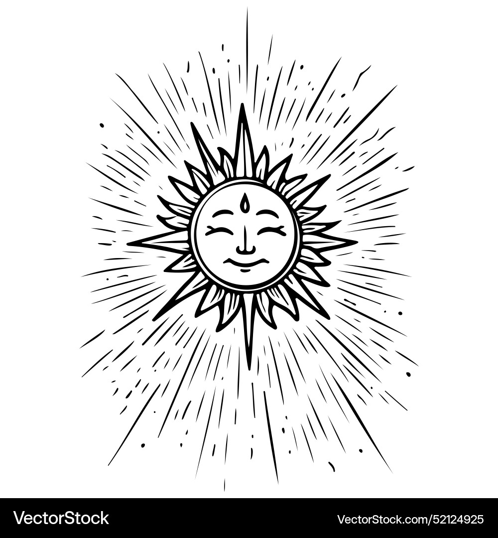 Cartoon sun rays engrave hand drawn line Vector Image